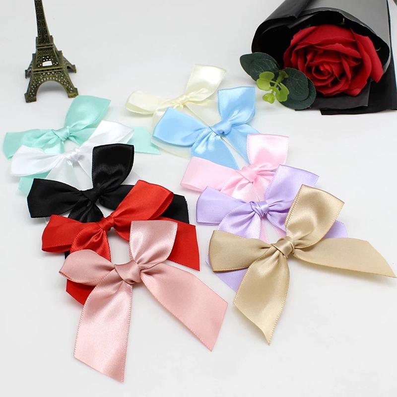 20PCS 85*85mm Pink Satin Ribbon Bows Decoration Bows Small Bowknot ...