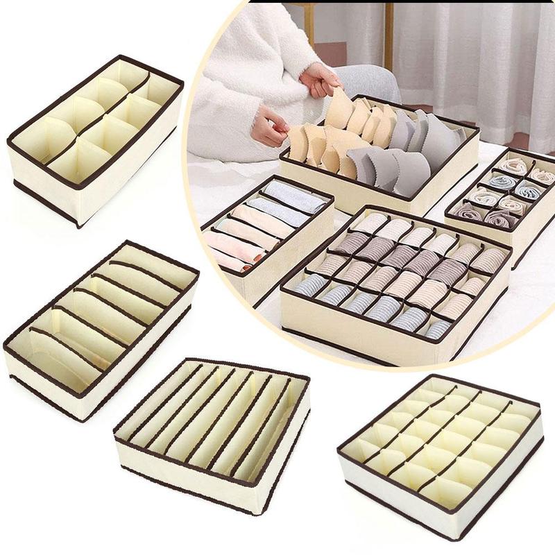 Set Kotak Penyimpanan Pakaian Dalam, Beige dan Merah Mawar, Set ...