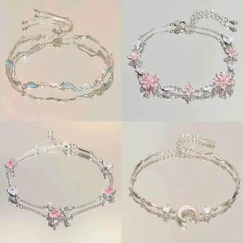 Gelang Ikatan bentuk rama-rama Bunga Sakura, Gaya Korea, Zirkon Merah ...