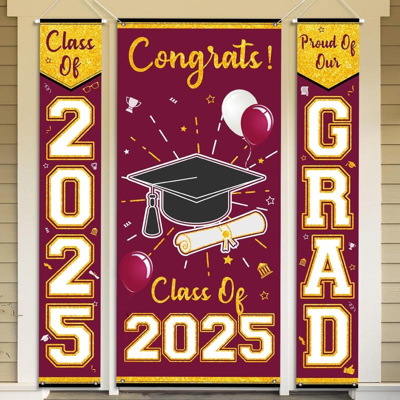 Maroon and Gold Graduation Porch Sign Decorations Calss Of 2025 3Pcs ...