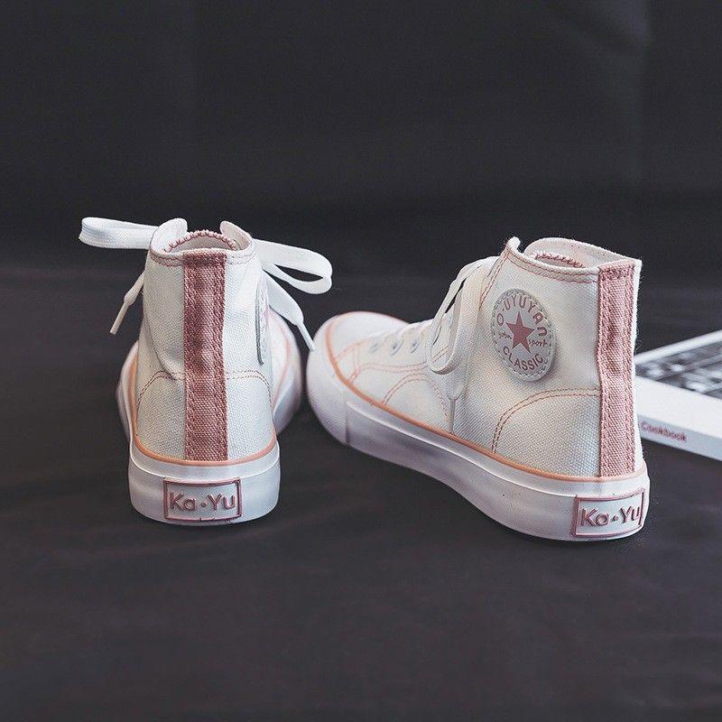 Kasut Kanvas Atasan Tinggi, Kasut Putih Musim Bunga 2024 Wanita ...