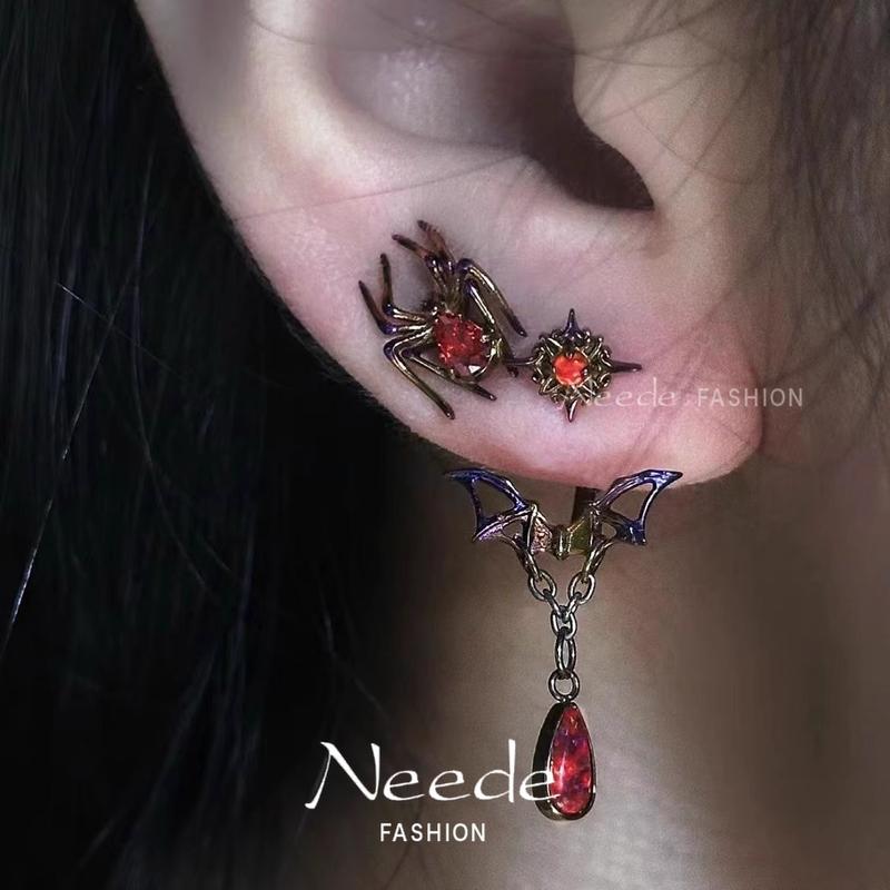 Spider Ear Bone Nail, Spider Web Cochlear Nail, Red Heart Bat Ear Nail ...