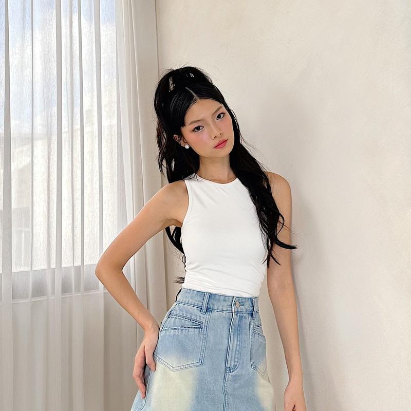 (BARE/BASIC) Marisa V3 Racer Side Ruched Top in White - TikTok Shop ...