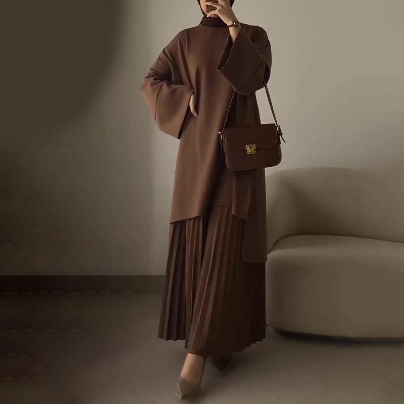 Women's 2025 Fall Polyester Muslim Hijab Outfit: Relaxed Fit Round Neck ...