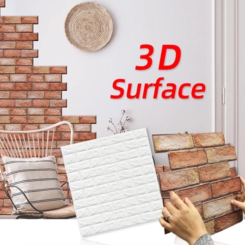 3D Brick Pattern Stereo Wall Sticker Self-Adhesive DIY Art Wallpaper ...