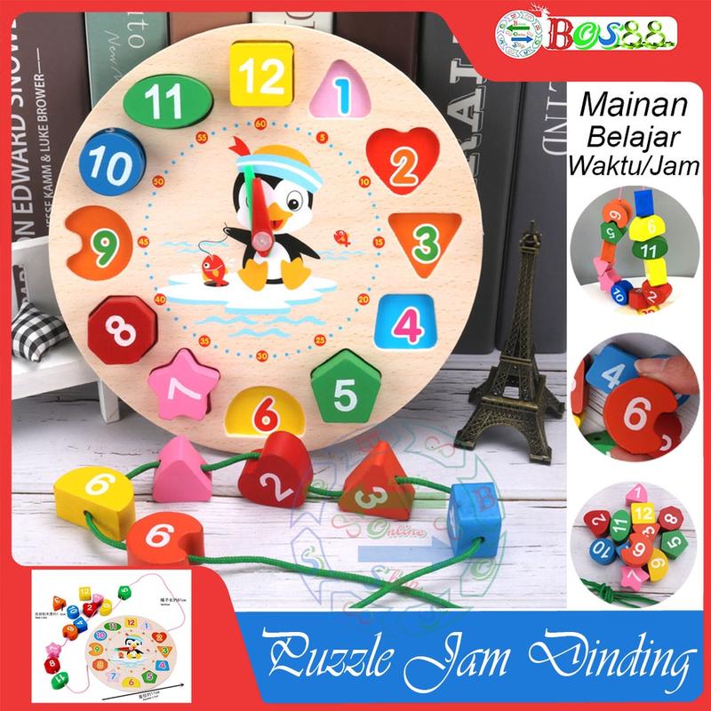 Puzzle Jam Kayu Dinding - Mainan Edukasi Anak Belajar Mengenal Waktu ...