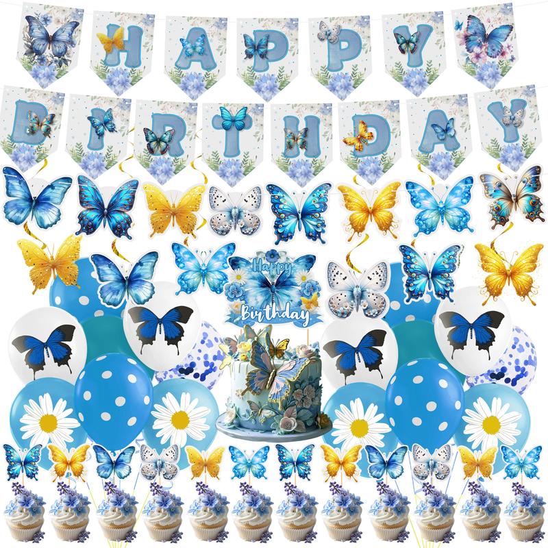 Blue Butterfly Party Hanging Flag Cake Insert Fresh Butterfly Balloon ...