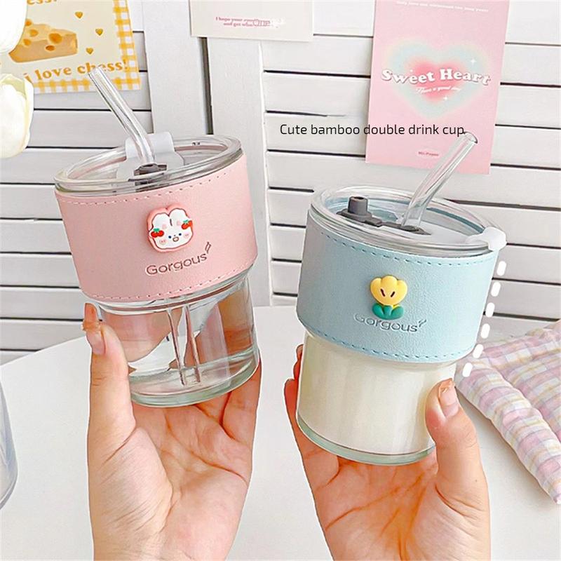 High aesthetic glass cups, water cups, cute children and girls ...