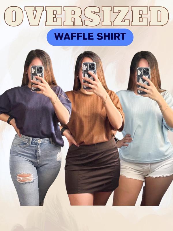 Oversized Waffle Cotton Knit Shirt - M-2XL BODY FRAME PLUS SIZE ...