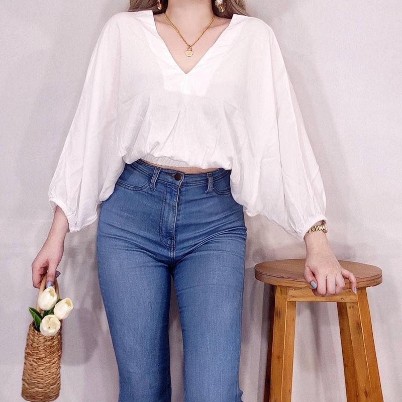 Women's Oversize Shammy Summer V-Neck Batwing Sleeve Top in Challis ...