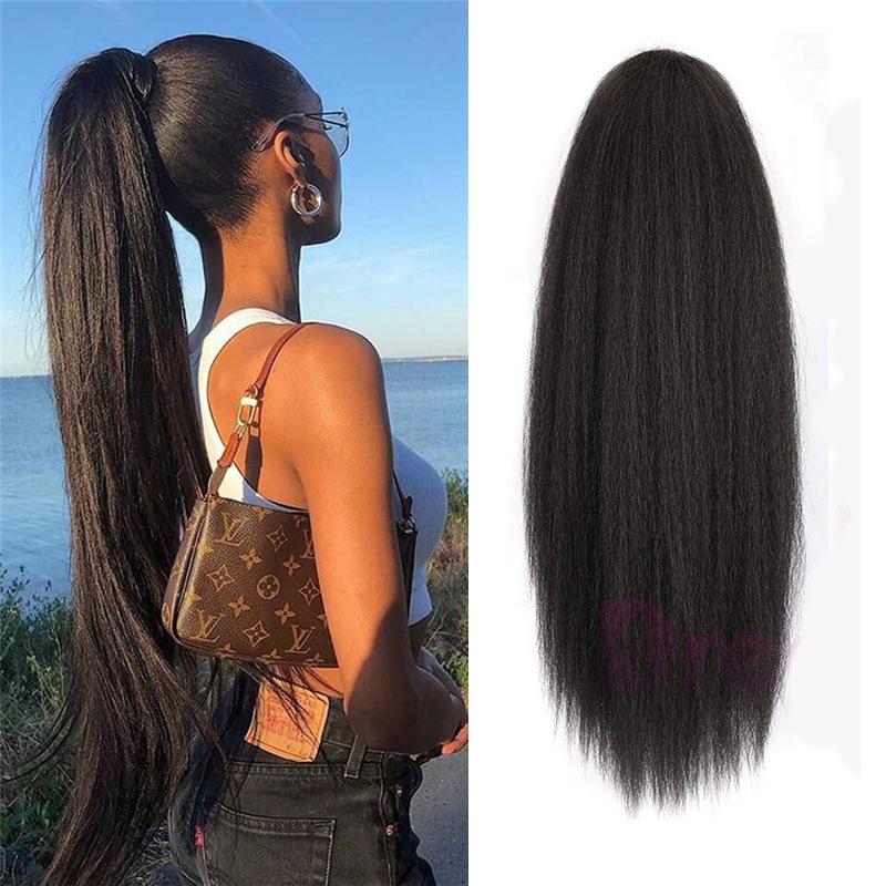 Ponytail Braid Wig Female Black Grab Clip Long Straight Hair Ponytail ...
