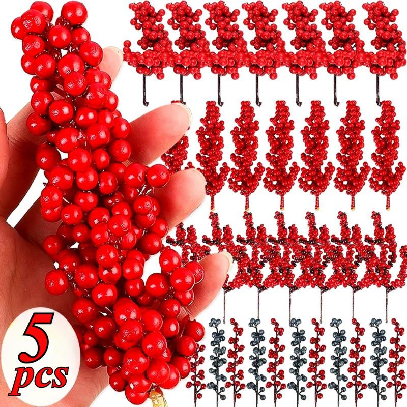 5pcs Christmas Artificial Berries Branch Holly Berry Stems DIY - TikTok ...