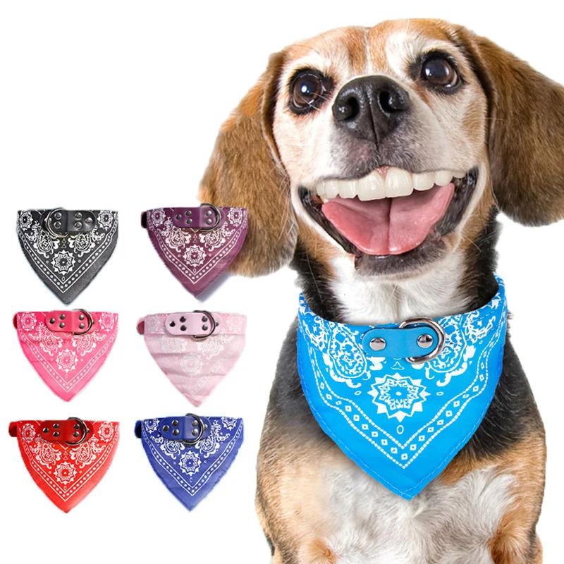 Adjustable Printed Leather Dog Scarf for Pet Dogs Pet Cat Scarf ...