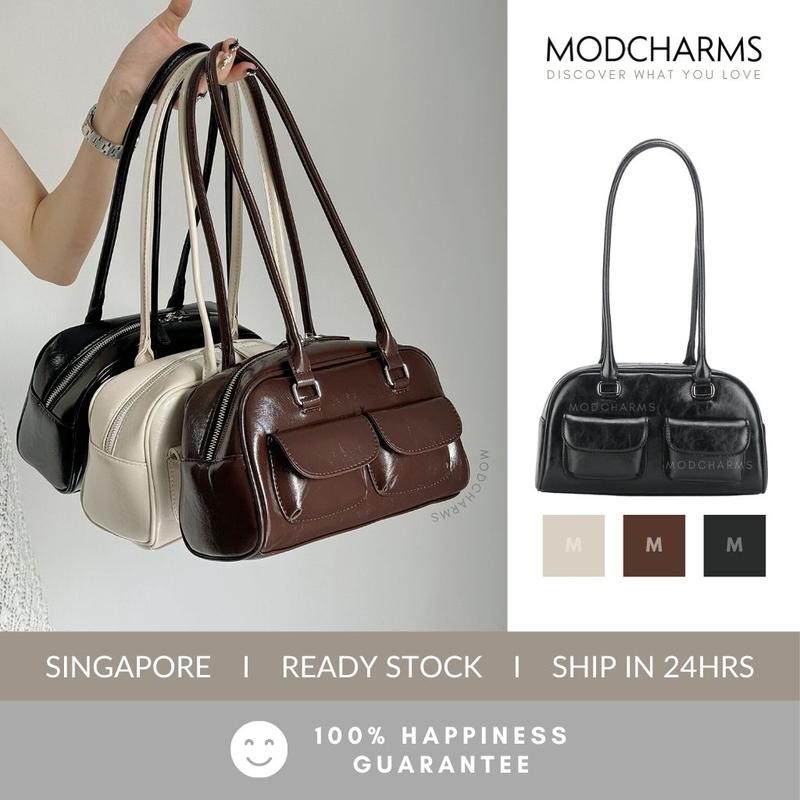 Isla Korea Vintage Baguette Oil Wax PU Leather Stand Chubby Women ...