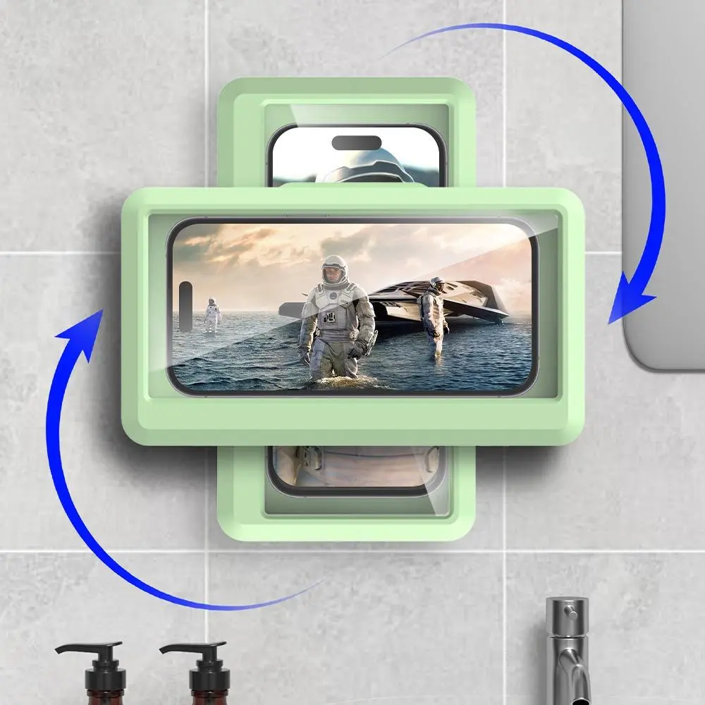 Waterproof Wall Mounted Shower Phone Holder, Transparent 360° Rotatable ...