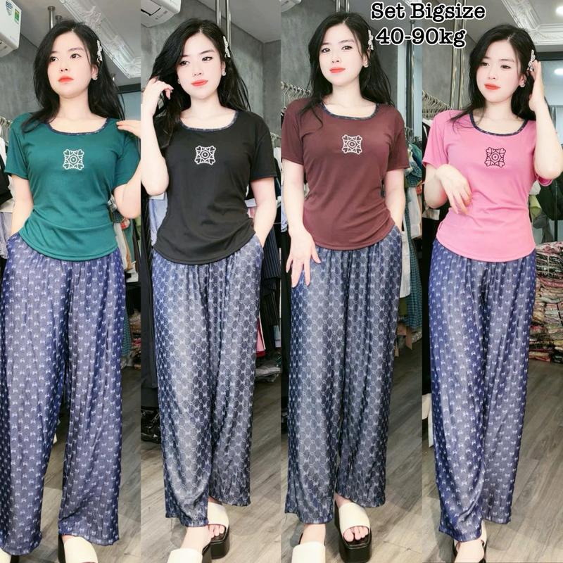 Set Bộ Dài Bigsize Nữ Áo Thun Cổ Tròn Thêu Họa Tiết Trước Ngực - TikTok Shop Vietnam