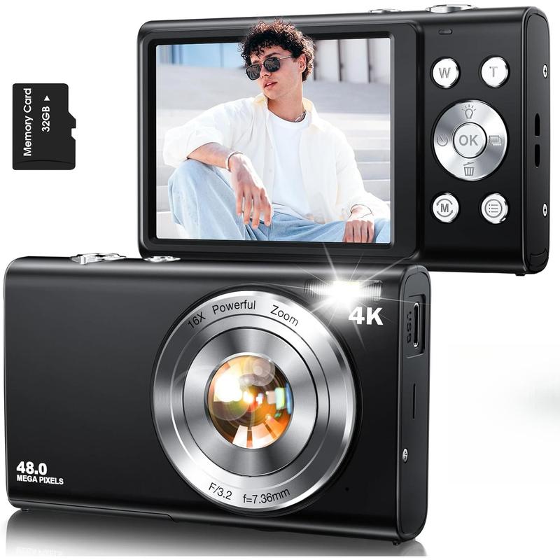 Digital ,Autofocus 4K Vlogging Photography 32GB Card,48MP Portable Compact Point and Shoot ...