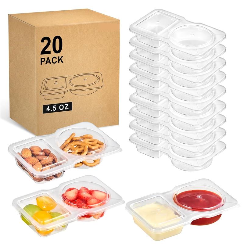 20 Pack Small Snack Pack Containers, 4.5 oz Reusable Plastic Double ...