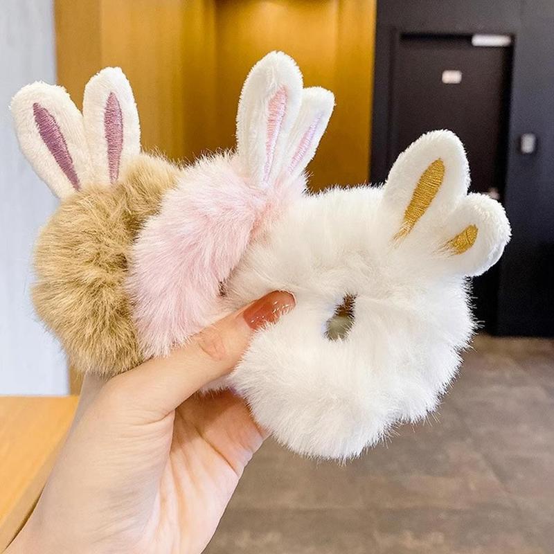 Elastic Hair Rabbit Ear Hair Korean New Rabbit Ears Plush Scrunchies ...