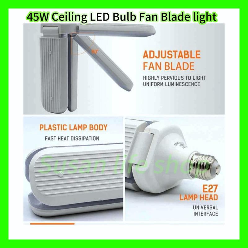Susanlifeshop Foldable Fan Blade LED Ceiling Bulb 45W E27 Super ...