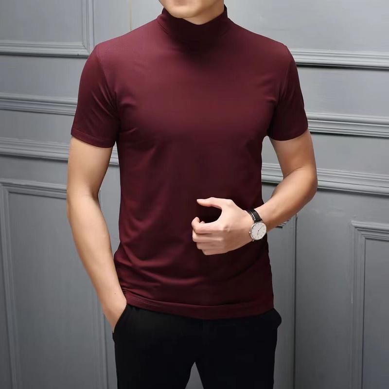 Kemeja-T Turtleneck Lelaki, Serbaguna, Lengan Pendek, Leher Turtleneck ...