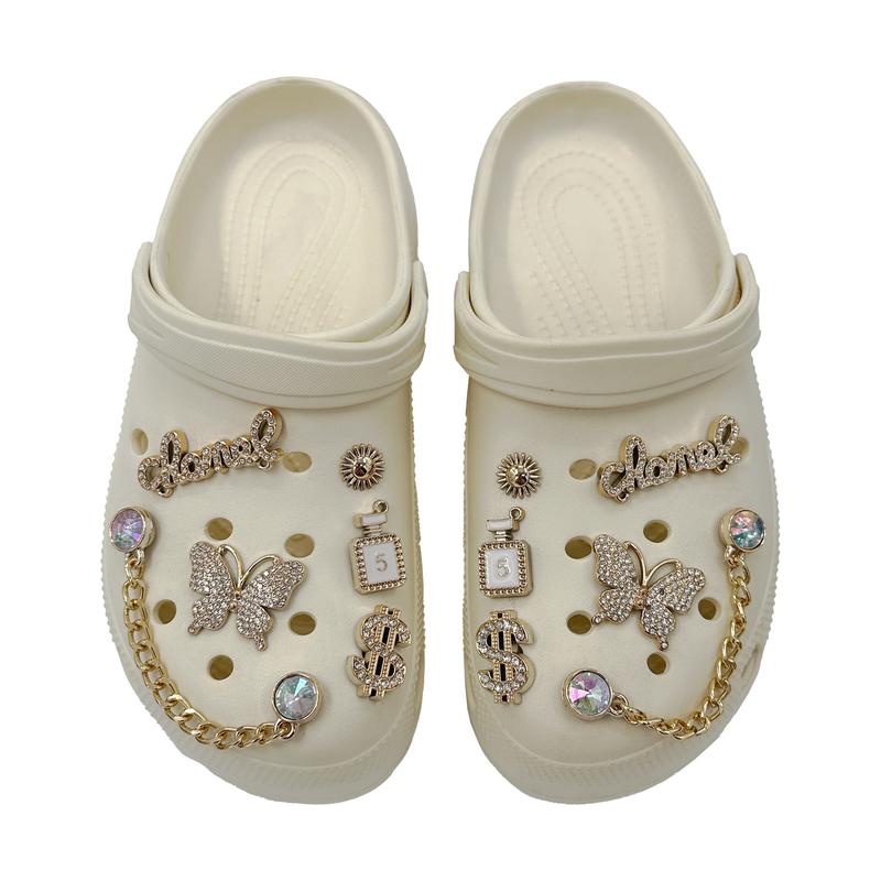 Shoes Jibbitz Charms Gold Inlaid Diamond Butterfly Crystal Diamond ...