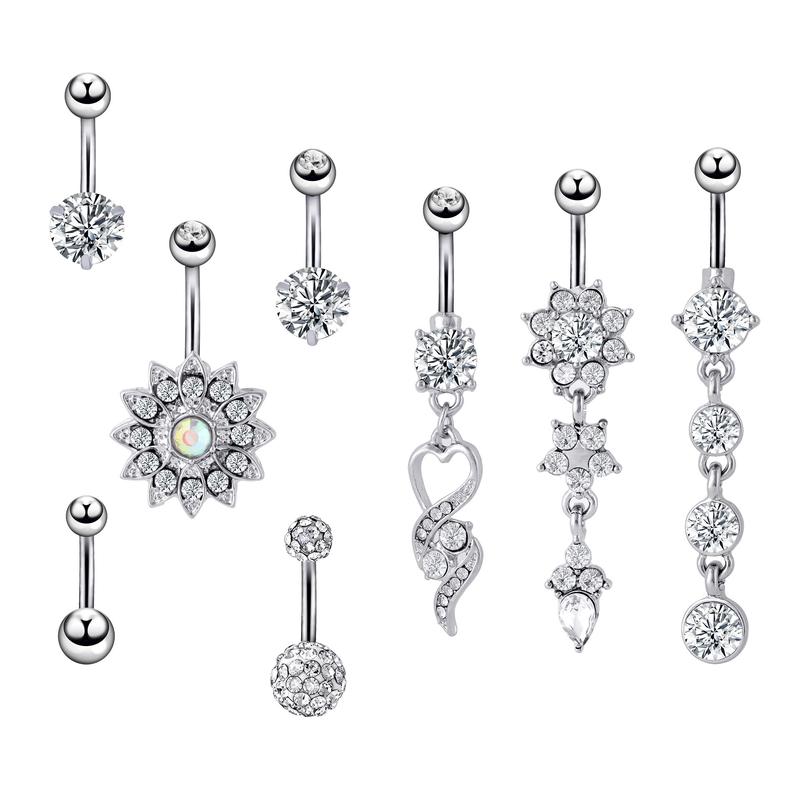 8pcs navel ring stainless steel navel pin navel button body piercing ...
