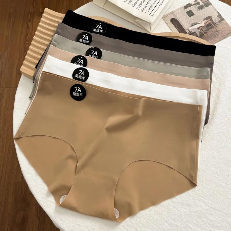 6Pcs 7A Mulberry Silk Seamless Panties Bottom Comfortable Skin-friendly ...