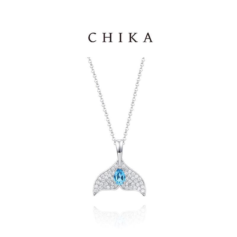 Chika silver blue topaz fish tail pendant, light luxury, niche ...