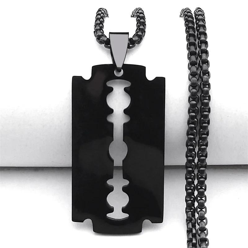 Gothic blade razor pendant necklaces men stainless steel black - TikTok ...