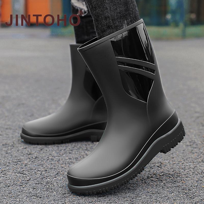 JINTOHO high top waterproof men work shoes fashion black non-slip ...