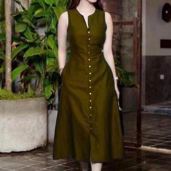 Gaun Midi, Slim Fit, Pelangsingan Pinggang, Elegan, Gaya Barat ...