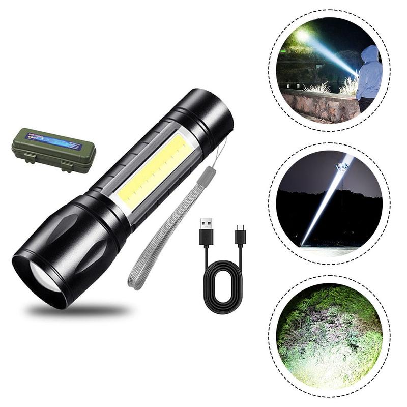 Rechargeable Mini Torch Light for XPE for COB Dual Lights 1000LM ...