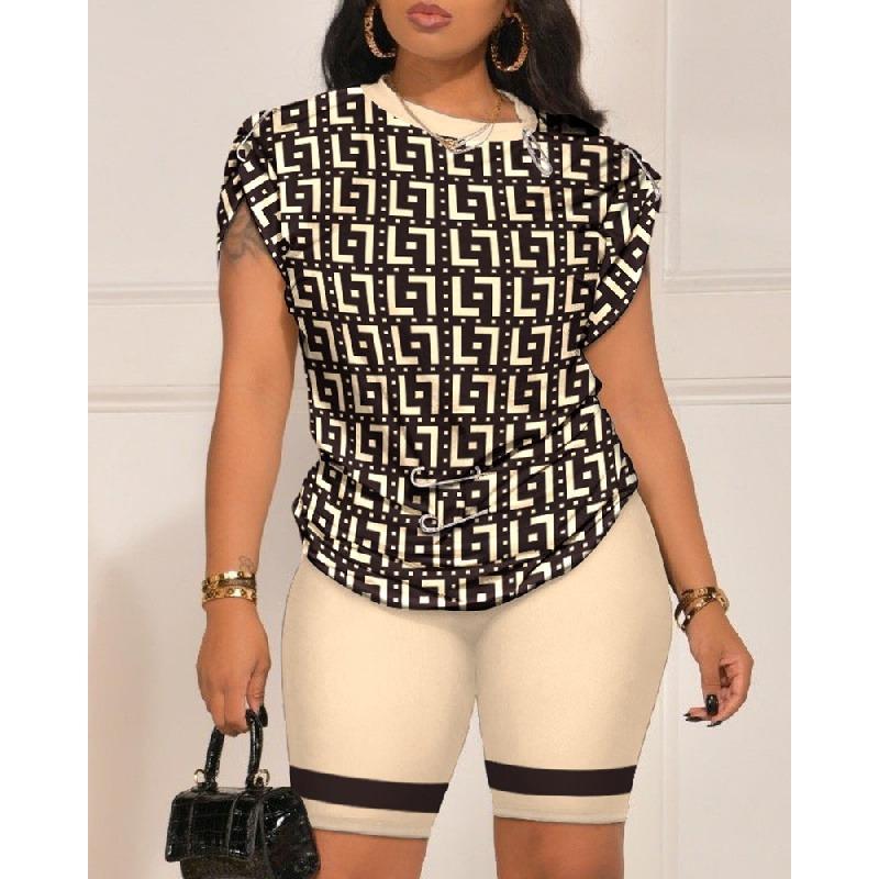 Summer Casual Design Sense Pin Digital Print Set Women's Crochet ...