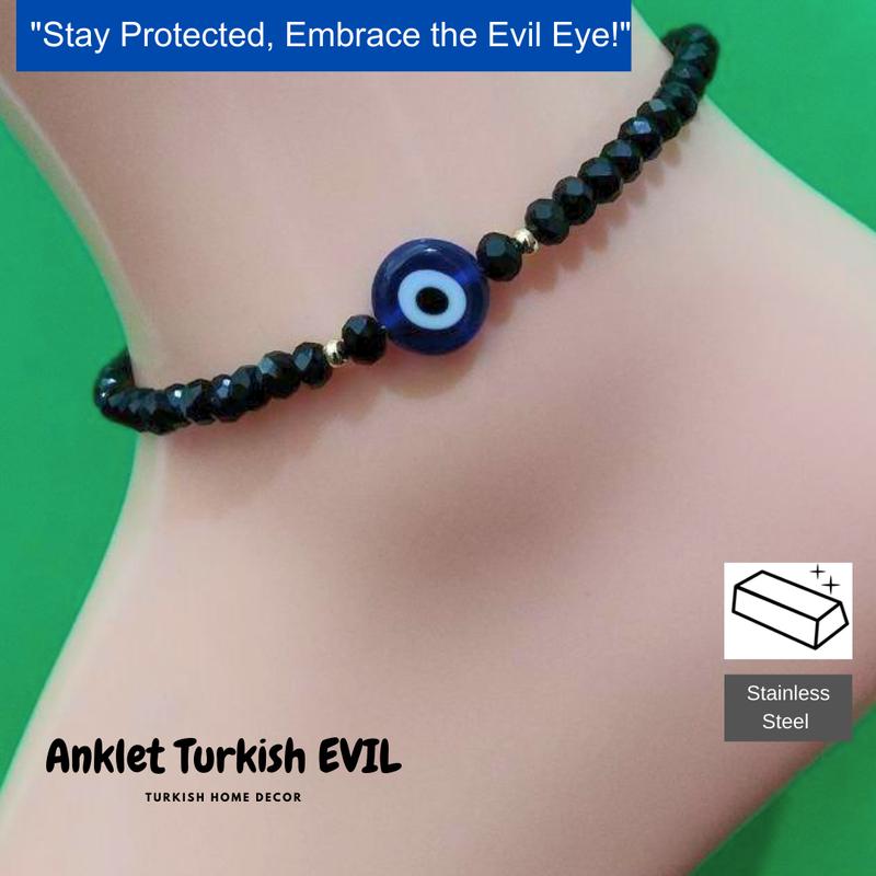 Turkish Blue Eyes Anklet (Adjustable 20 to 26 CM) Steel Adjustable ...