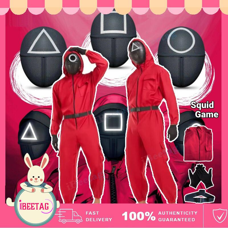 Squid Game Guard Cosplay Costume Adult&Kids Red Jumpsuit wit - TikTok ...