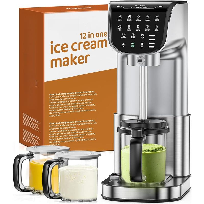 Ice Cream Maker Machine 12-in-1, Full Automatic Stainless Steel ...