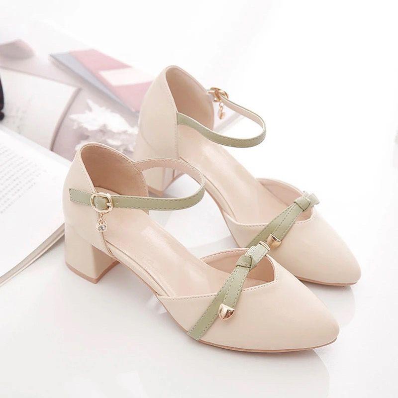Women's New Mid-Heel Open-Toe Sandals, Versatile Chunky Heel, One-Strap ...