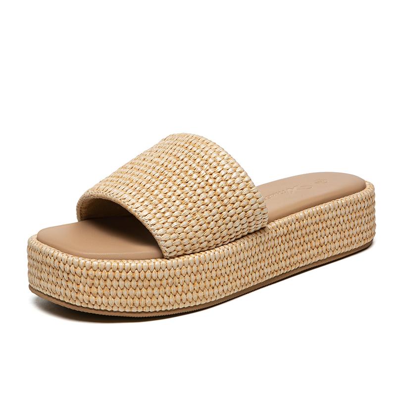 Women's Platform Raffia Sandals Comfortable Open Toe Slip On Beach ...