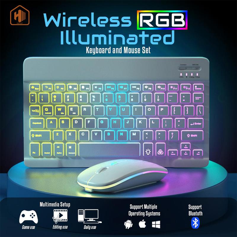RGB Backlight Wireless Bluetooth Keyboard And Mouse Set 10 Inch ...