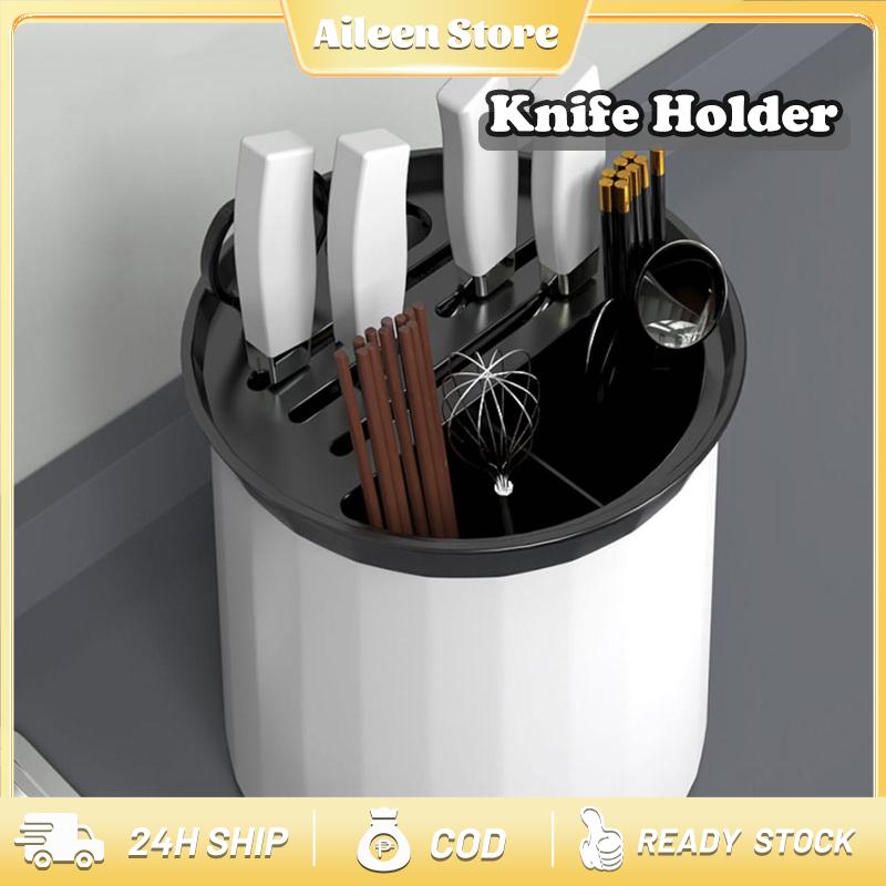 360° Rotation Knife Holder Spoon Fork Storage Rack Organizer - TikTok ...