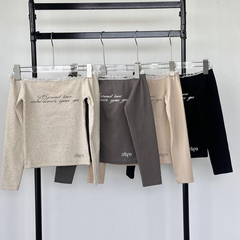 Atipa - Siena Longsleeve เสื้อปาดไหล่ สกรีนลาย แต่งลูกไม้ - TikTok Shop ...