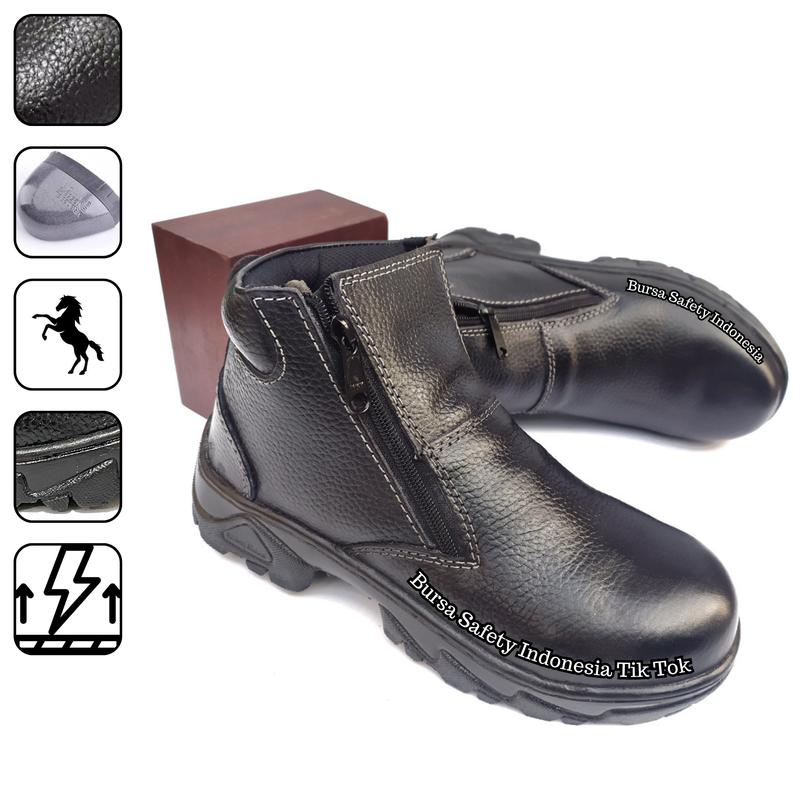 Sepatu Safety Zipper Resleting Pria Kulit Sapi Asli Ujung Besi - Shop ...