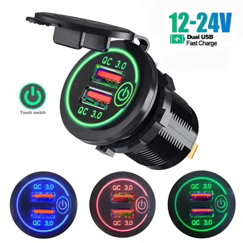 Pengecas Kereta, Caj Pantas Dwi Port USB, 12V / 24V, Kalis Air, Soket ...