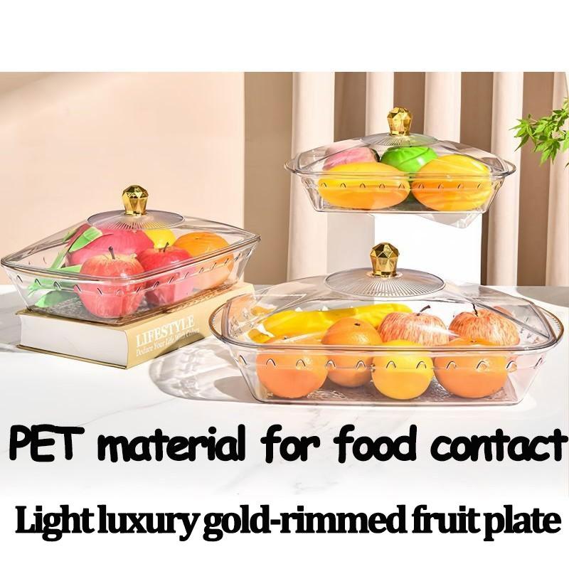 Transparent Storage Plate with Lid, Oval Gold Edge Fruit Bow - TikTok ...