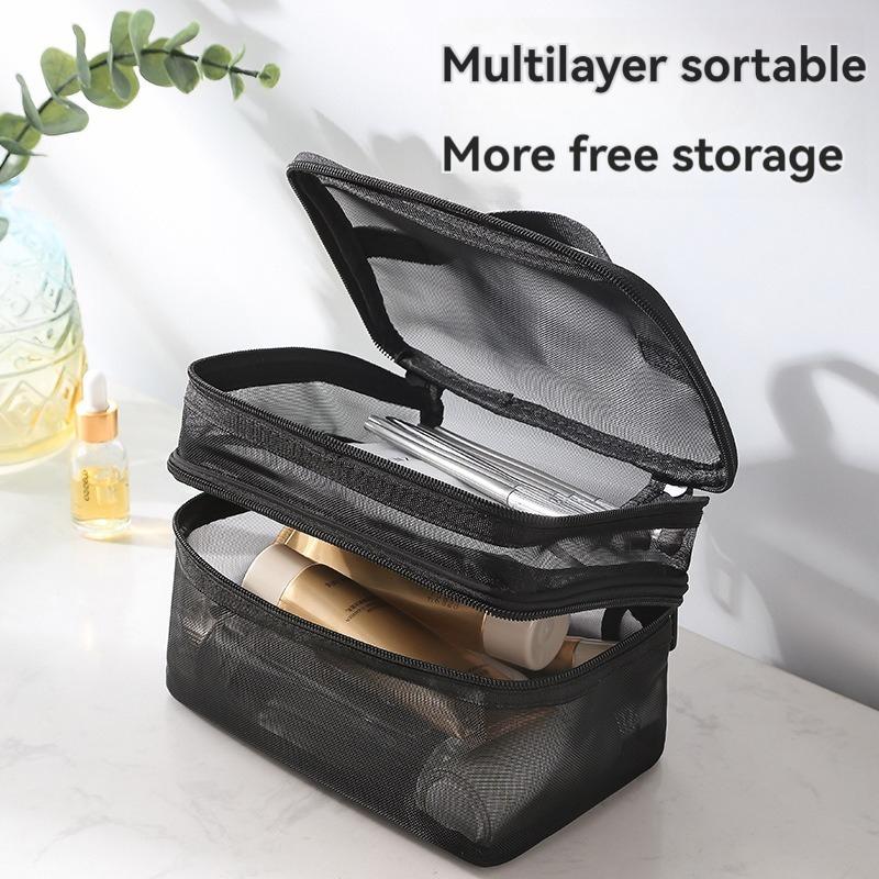 Toiletries Bag Mesh Double Layer Makeup Bag Travel Portable Wash ...