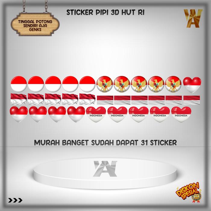 Jual Stiker Pipi HUT RI Bendera Indonesia Merah Putih Isi 31 pcs 3D ...