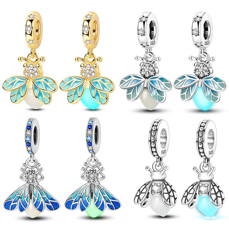 925 Sterling Silver Luminous Firefly Charms Beads Lovely Golden ...