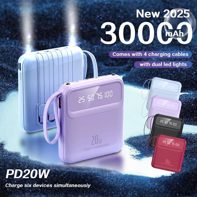 30000mAh Mini Power Bank 4in1 Cable Portable Charger Fast Charging LED ...