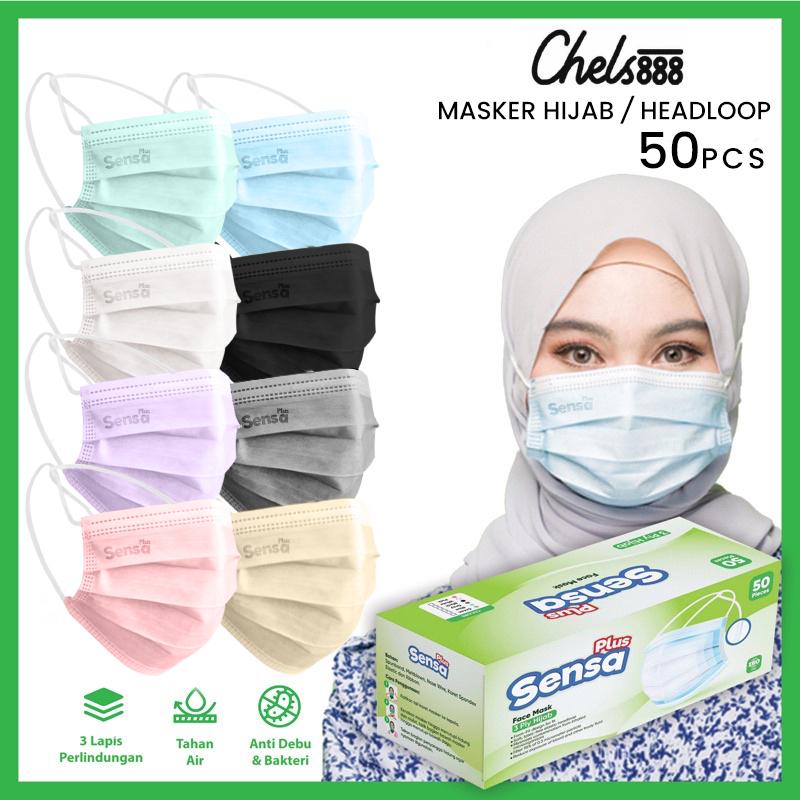 Masker SENSA PLUS hijab headloop 3ply isi 50 pcs - Shop | Tokopedia